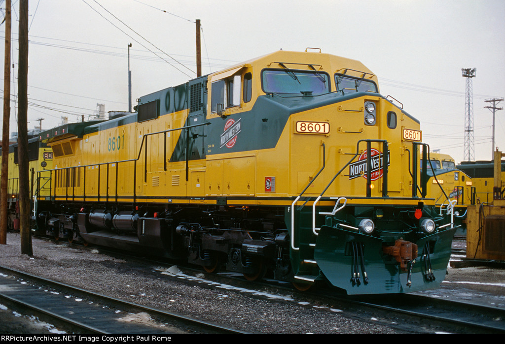 CNW 8601, GE C44-9W, Class unit, first Dash-9 for the C&NW order, Just delivered at Proviso Yard